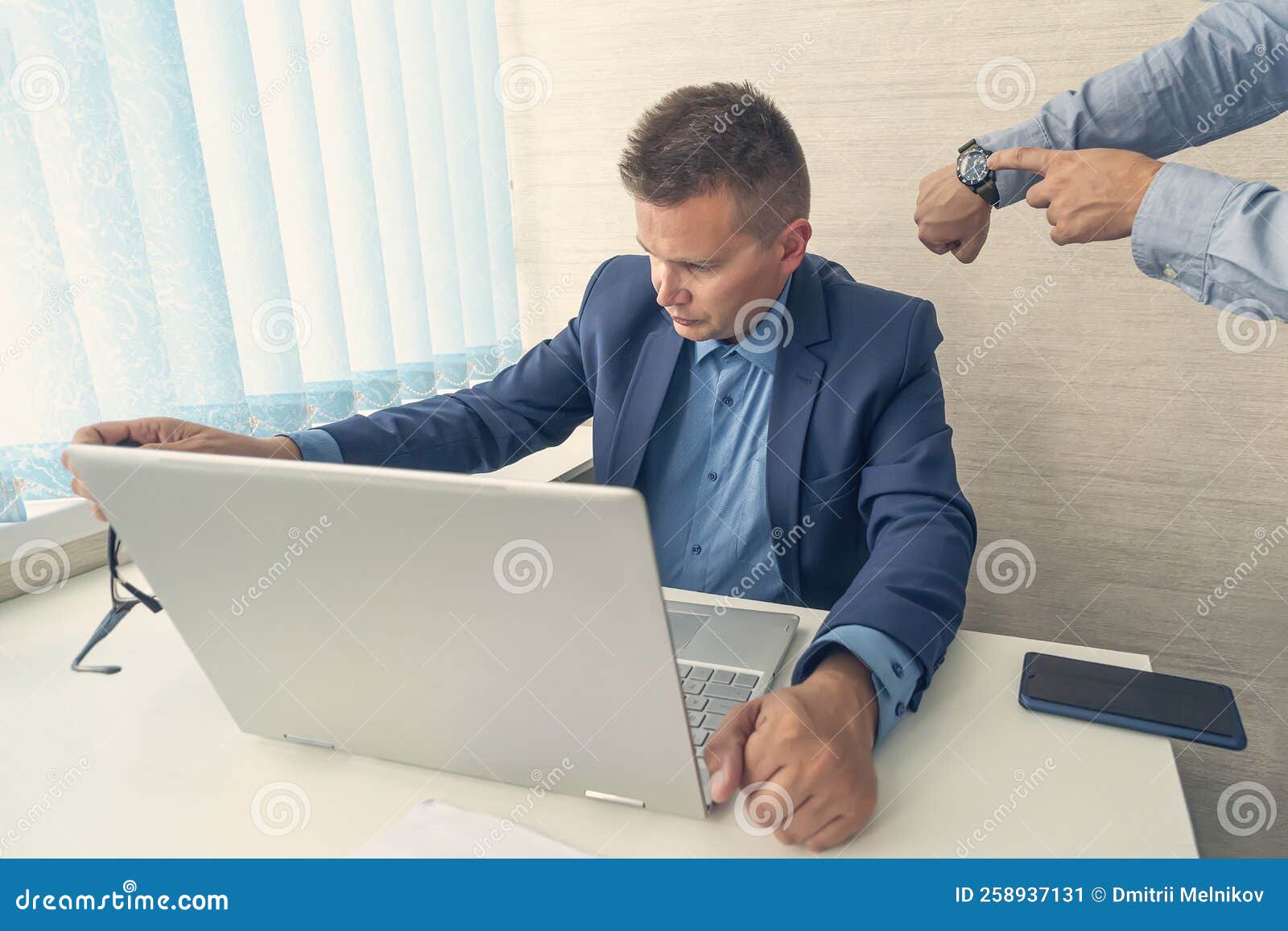 Keep Track of Time. Man Point at Clock. Work Time or Working Hours ...