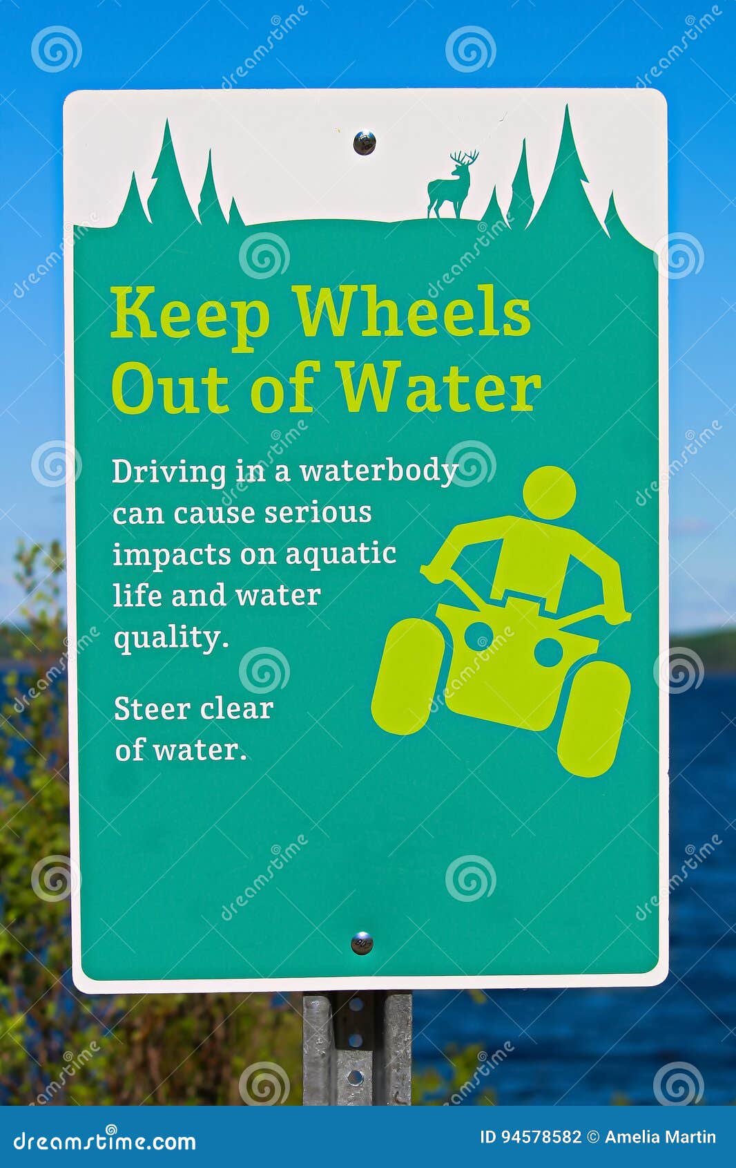 Keep Wheels Out of Water Sign Along a Lakeshore Stock Photo - Image of ...