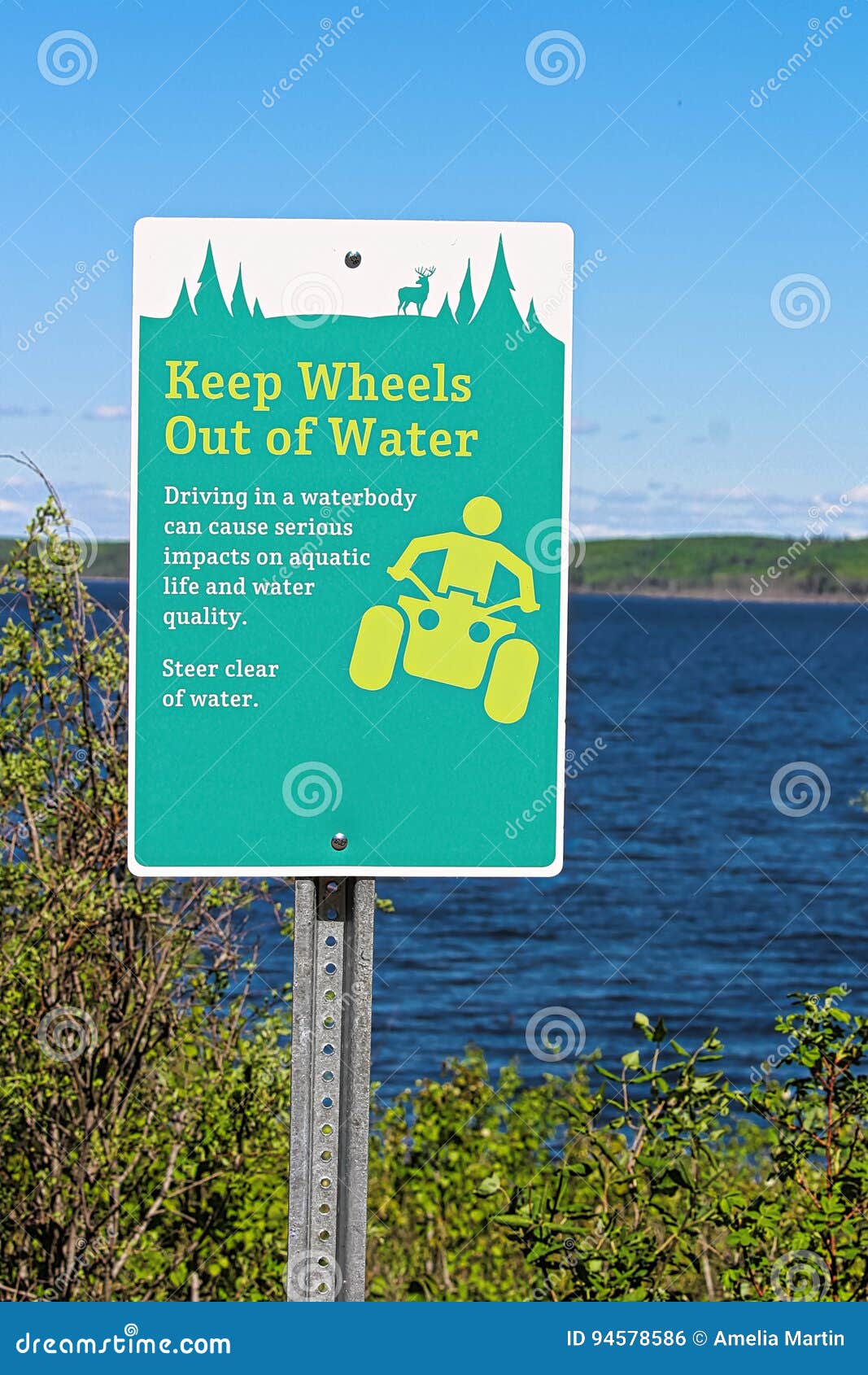 Keep Wheels Out of Water Sign Along a Lakeshore Stock Photo - Image of ...