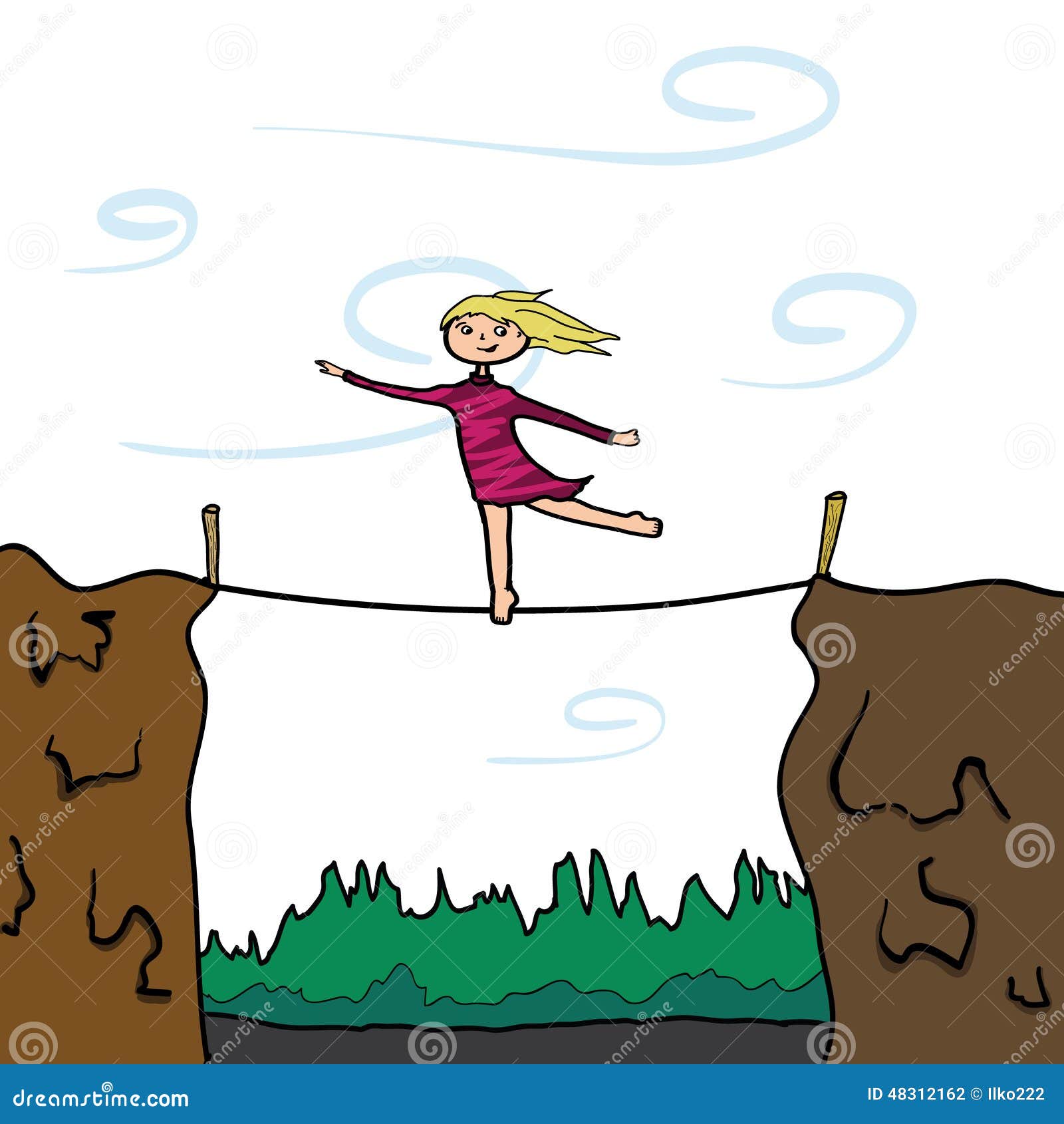 Keep Your Balance. Girl on a Slackline. Stock Illustration ...
