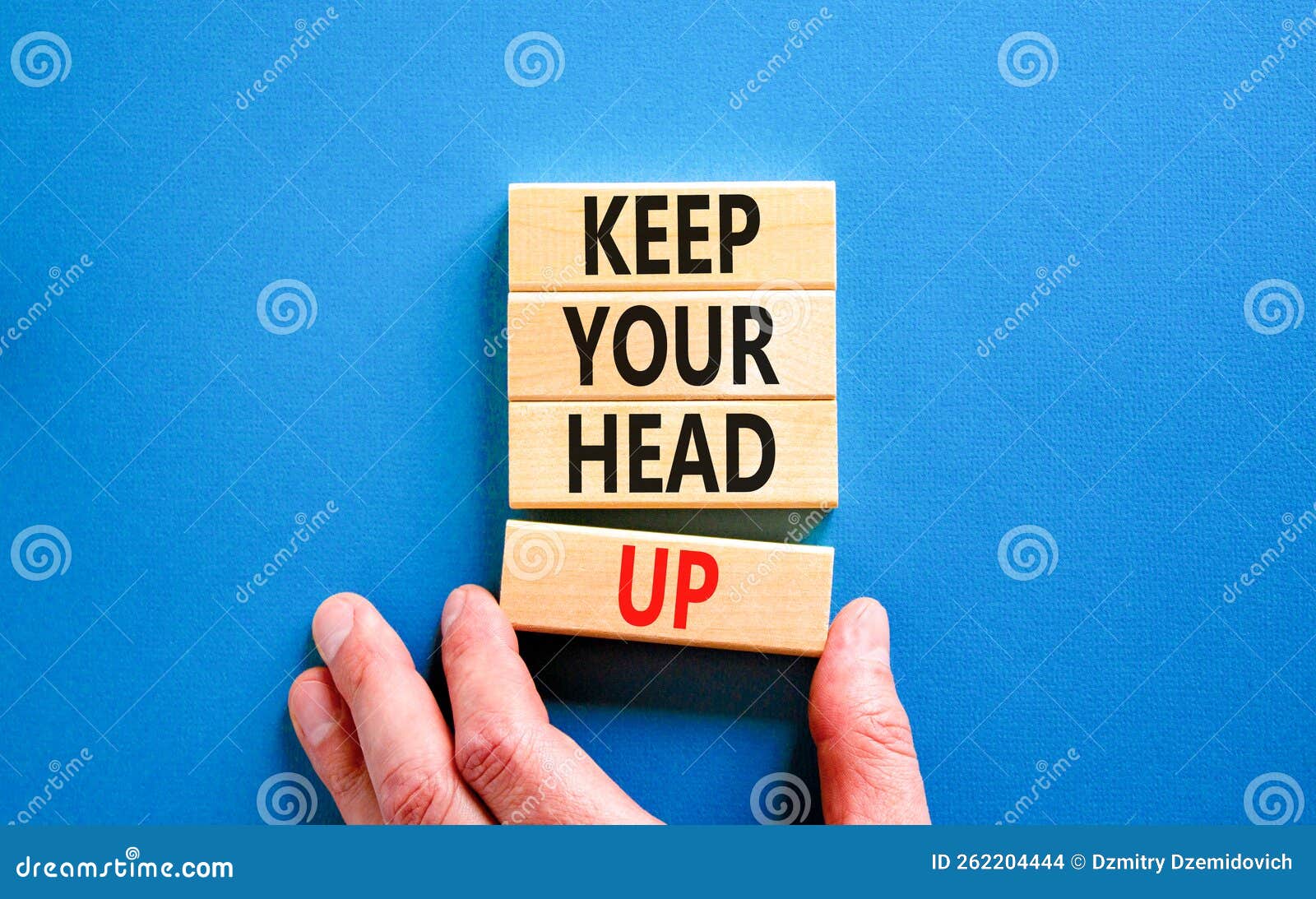 Keep Your Head Up Symbol Concept Words Keep Your Head Up On Wooden Cubes Beautiful Blue Table