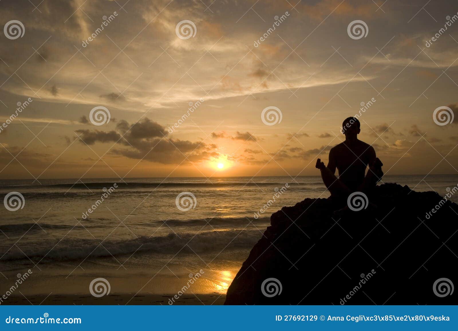 Keeping Sun - Young Man Meditating on the Beach Stock Image - Image of ...