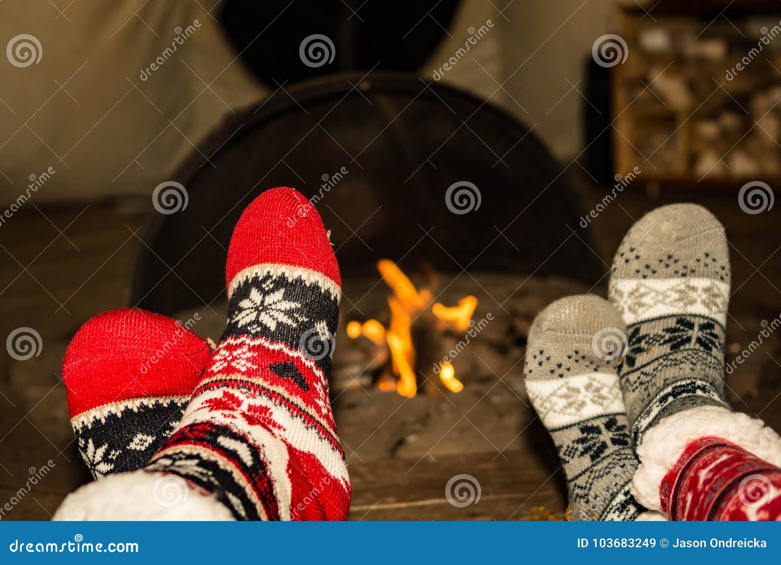 Keeping Feet Warm by the Fire Stock Image - Image of clothes, happiness ...