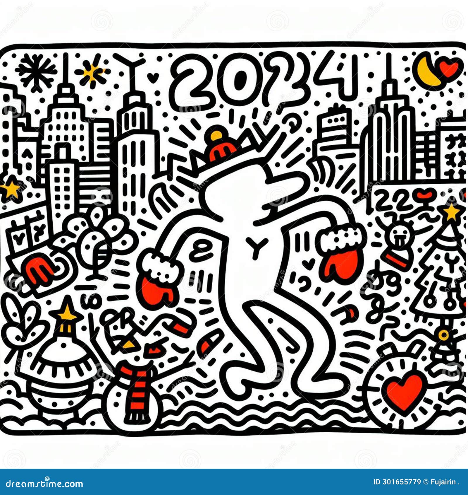 Keith Haring-inspired Line Drawing Of Mirror With Minimal Colors Stock Illustration ...