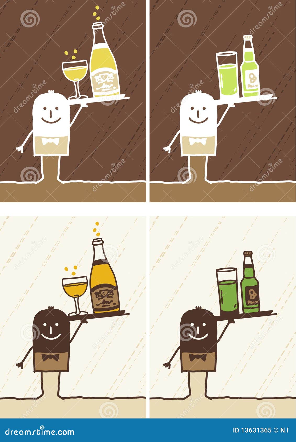 Kellner farbige Karikatur vektor abbildung. Illustration von skizze ...