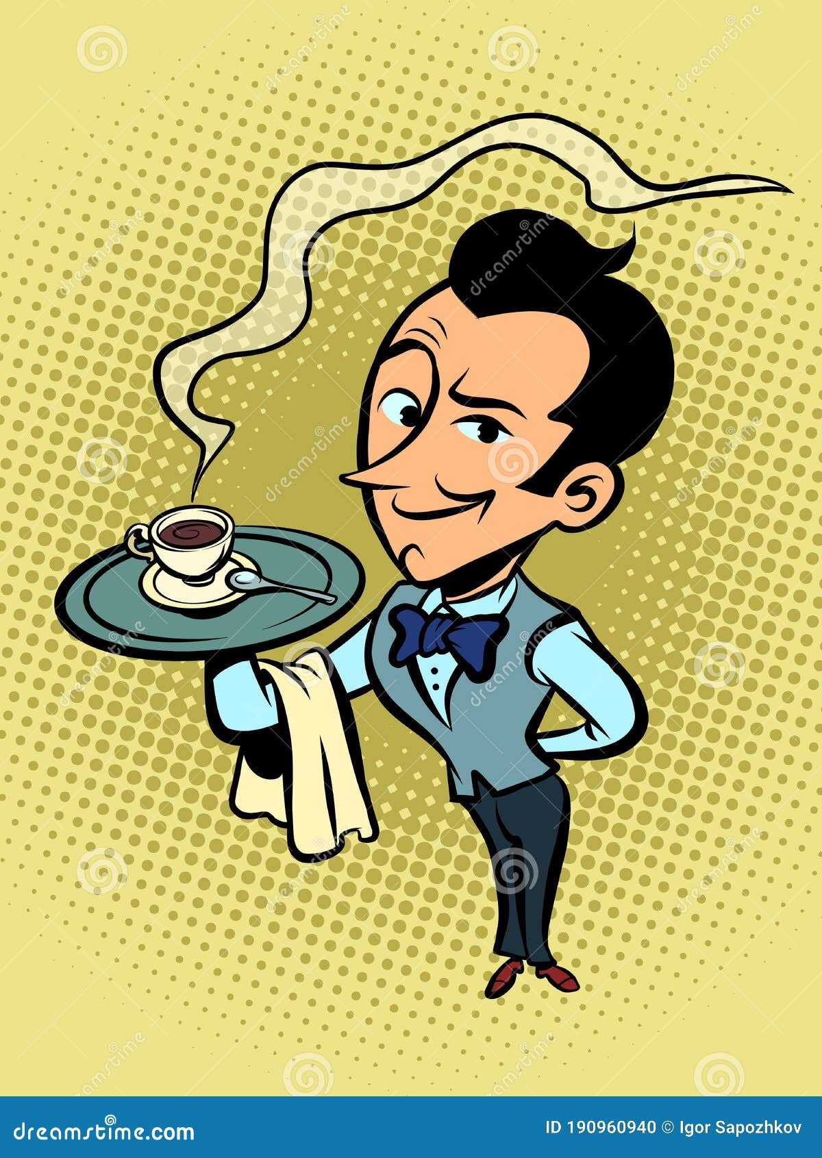 Kellner Mit Einem Tasse Kaffee Oder Tee Vektor Abbildung - Illustration ...