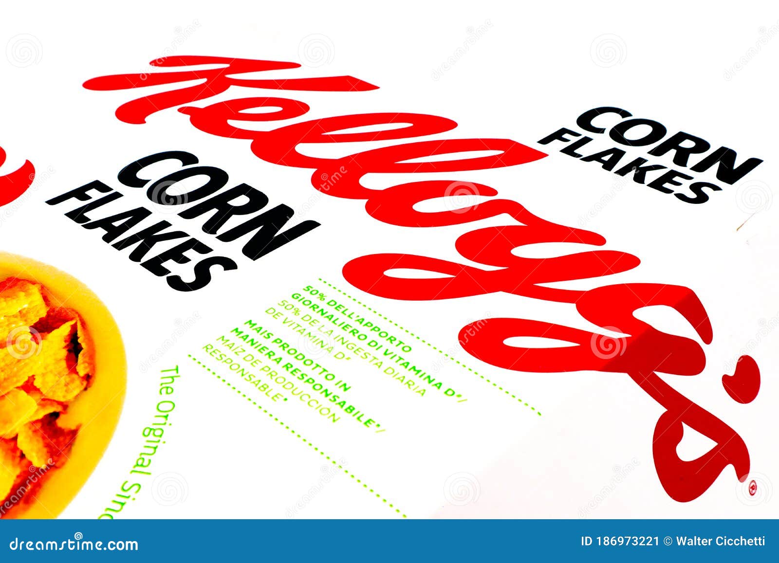 Kellogg`s Corn Flakes box editorial photo. Image of ingredient - 186973221