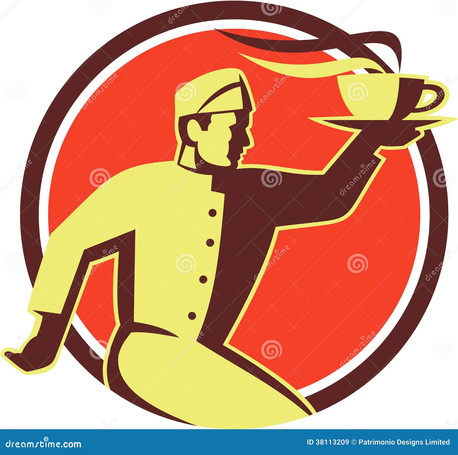 Kelner Retro Serving Coffee Cup Vector Illustratie - Illustration of ...