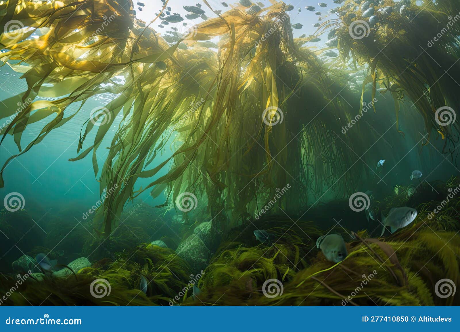 Kelp Forest with Schools of Fish Darting among Kelp Fronds Stock Photo ...
