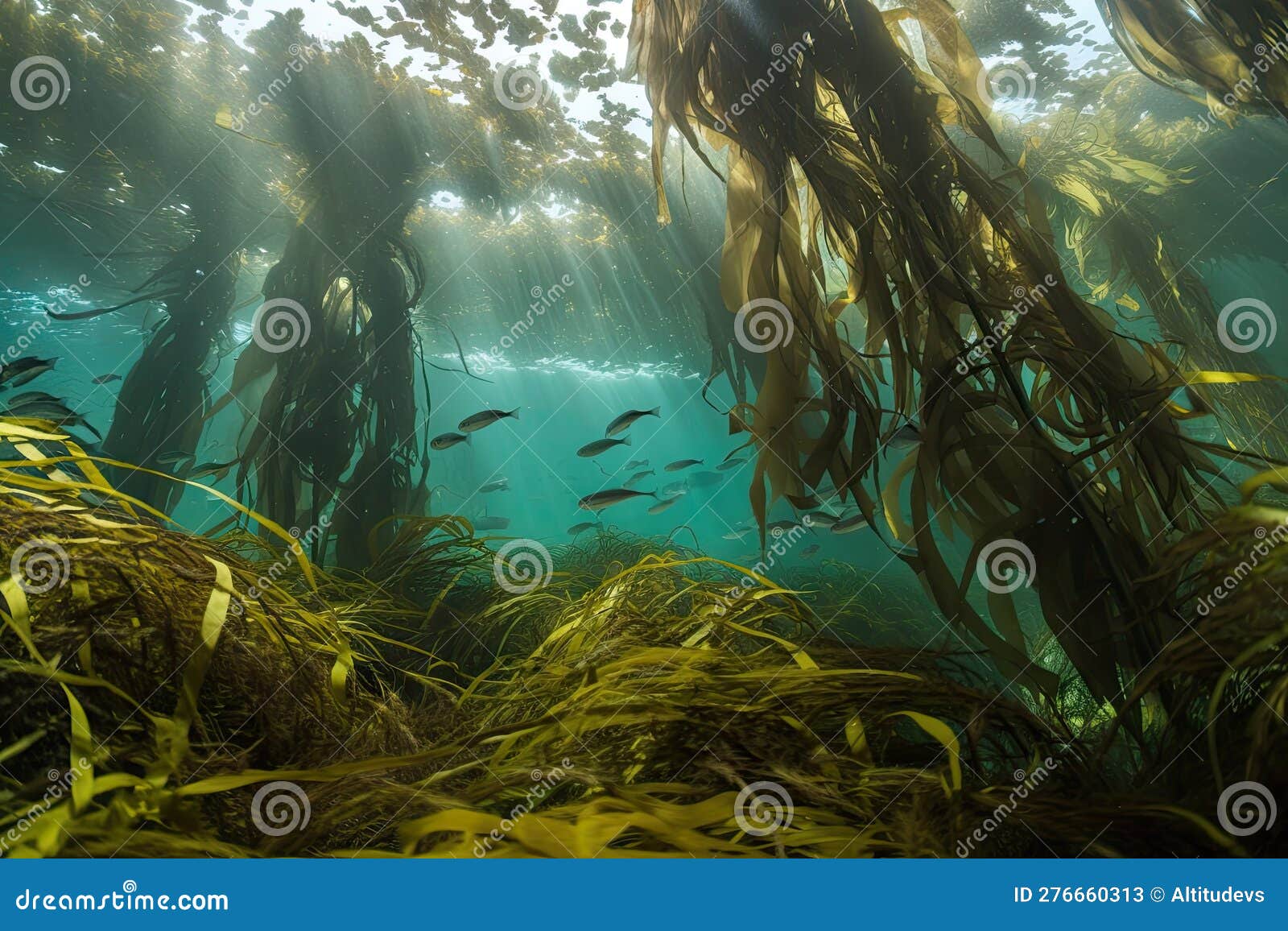 Kelp Forest with Schools of Fish Swimming among the Kelp Fronds Stock ...