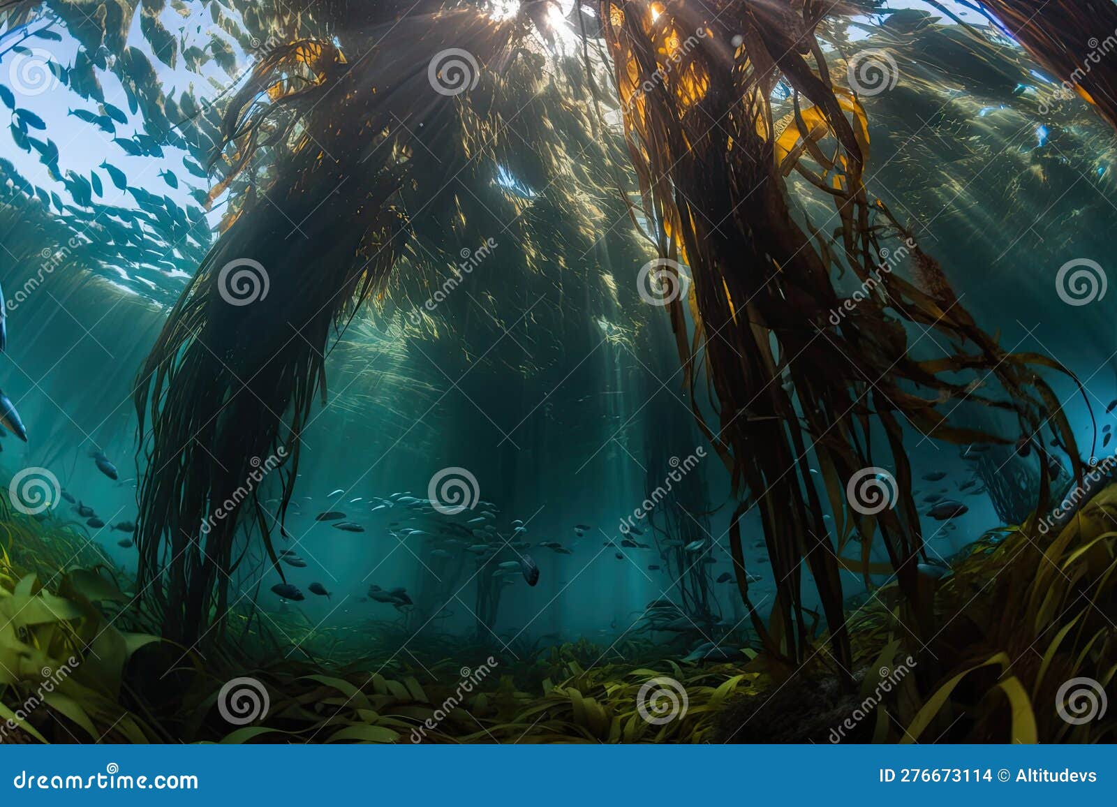 Kelp Forest with Schools of Fish Swimming among the Fronds Stock ...