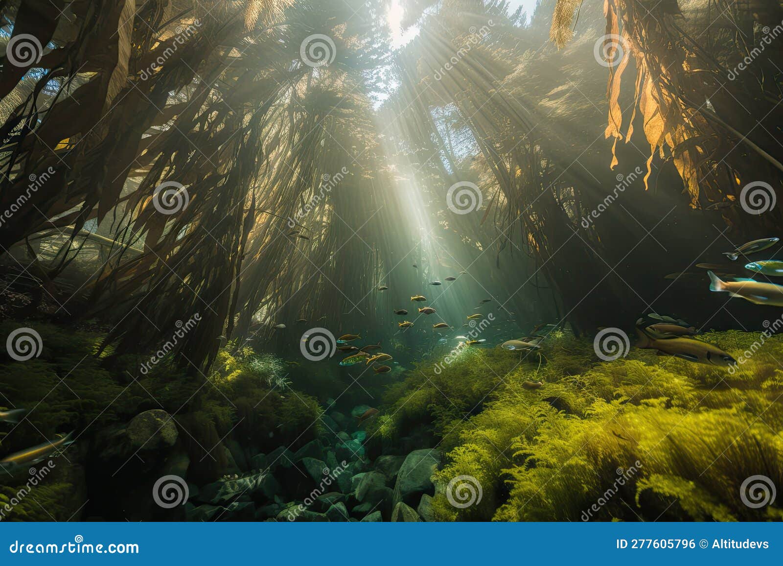 Kelp Forest with Schools of Fish Swimming among the Fronds Stock Photo ...