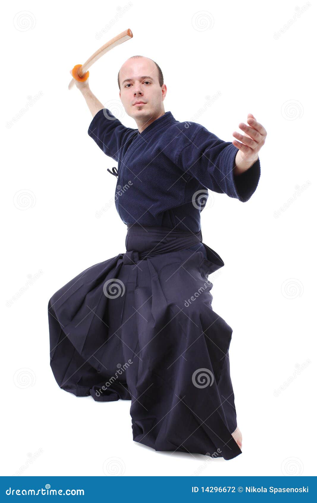 Kendo - Kendoka In Full Armor With Shinai, Studio Shot On White ...