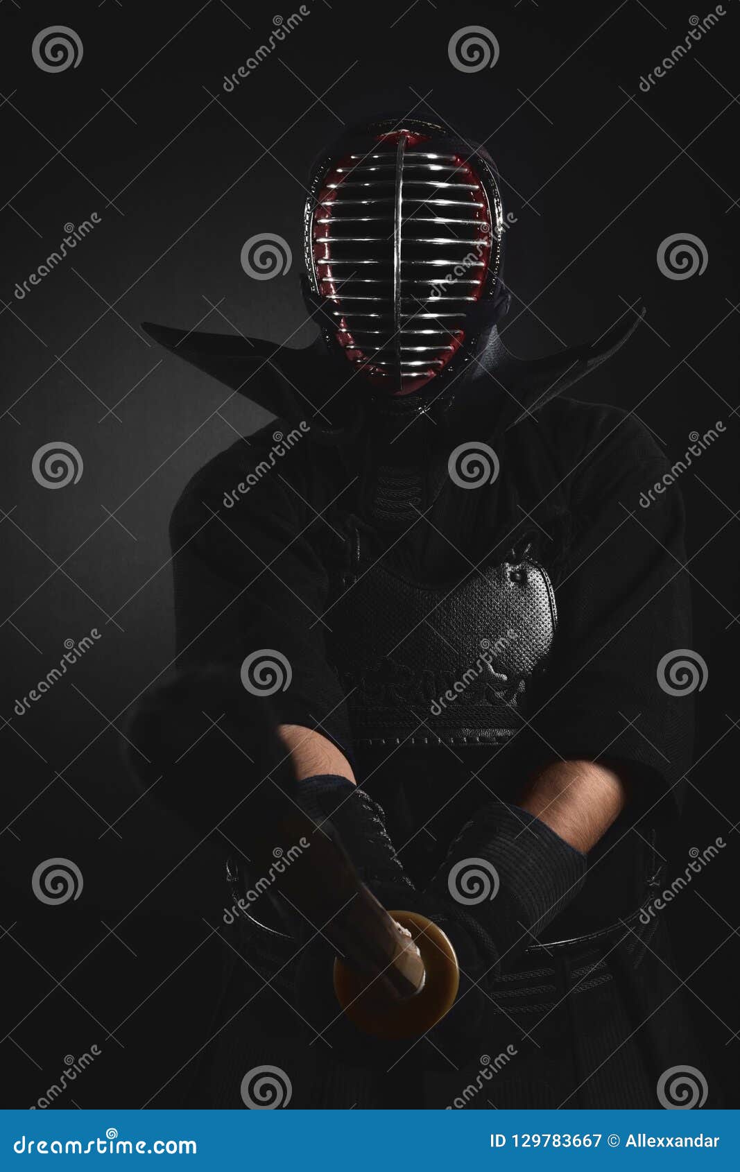 Kendo Fighter with Shinai Bamboo Sword Tradition Kendo Armor Stock ...