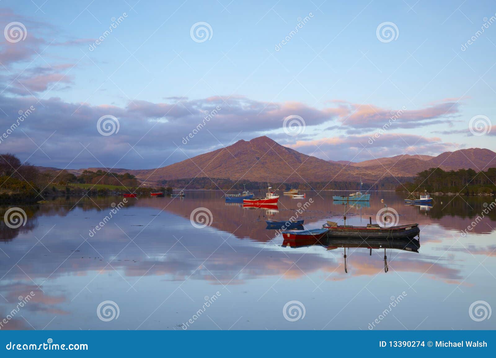 Kenmare Bay stock photo. Image of evening, boats, mountains - 13390274