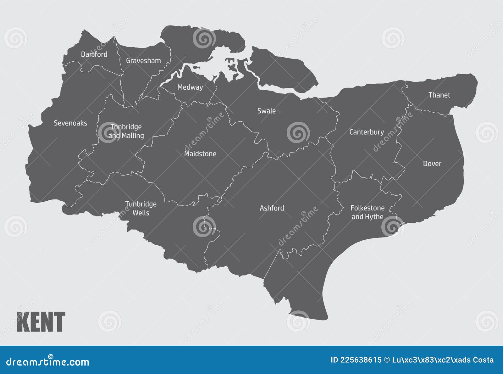 Kent County Administrative Map Stock Vector - Illustration of region ...