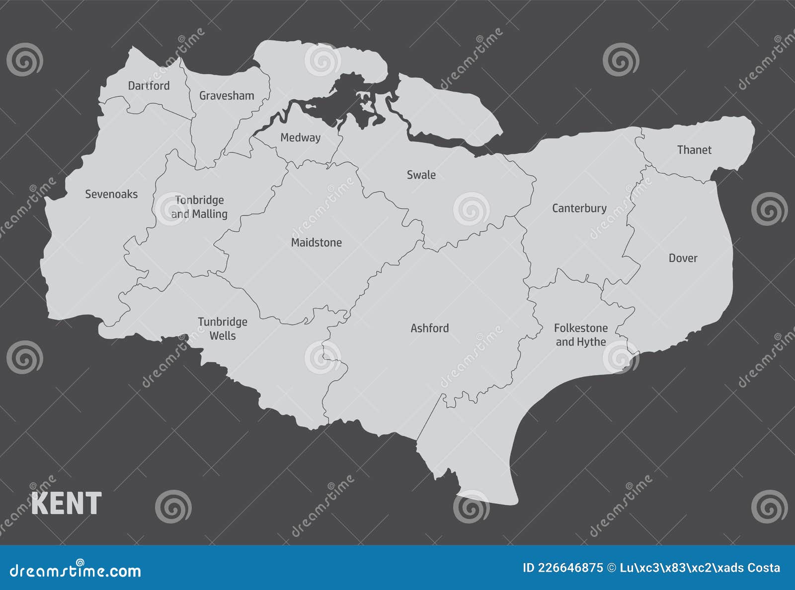 Kent County Administrative Map Stock Vector - Illustration of trip ...