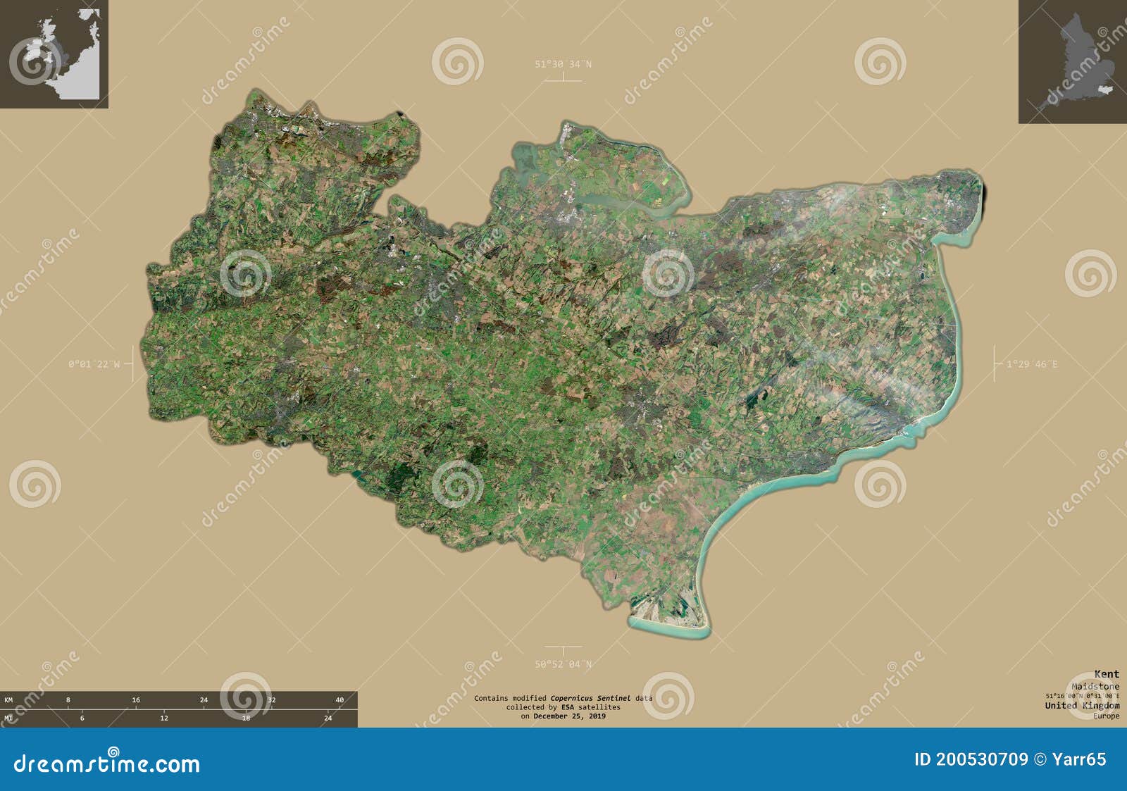 Kent, United Kingdom - Composition. Sentinel-2 Satellite Stock ...
