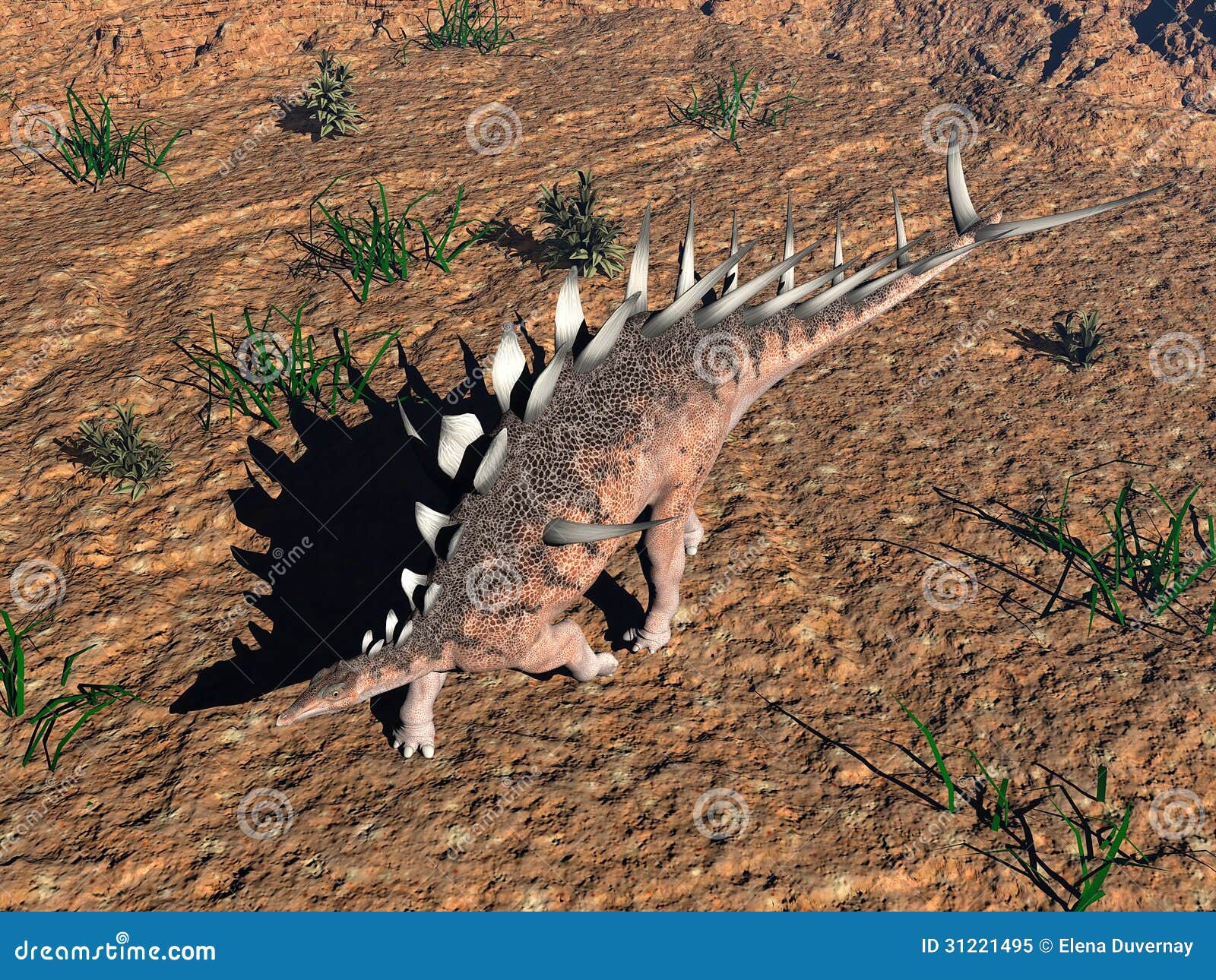 Kentrosaurus Dinosaur in the Desert - 3D Render Stock Illustration ...