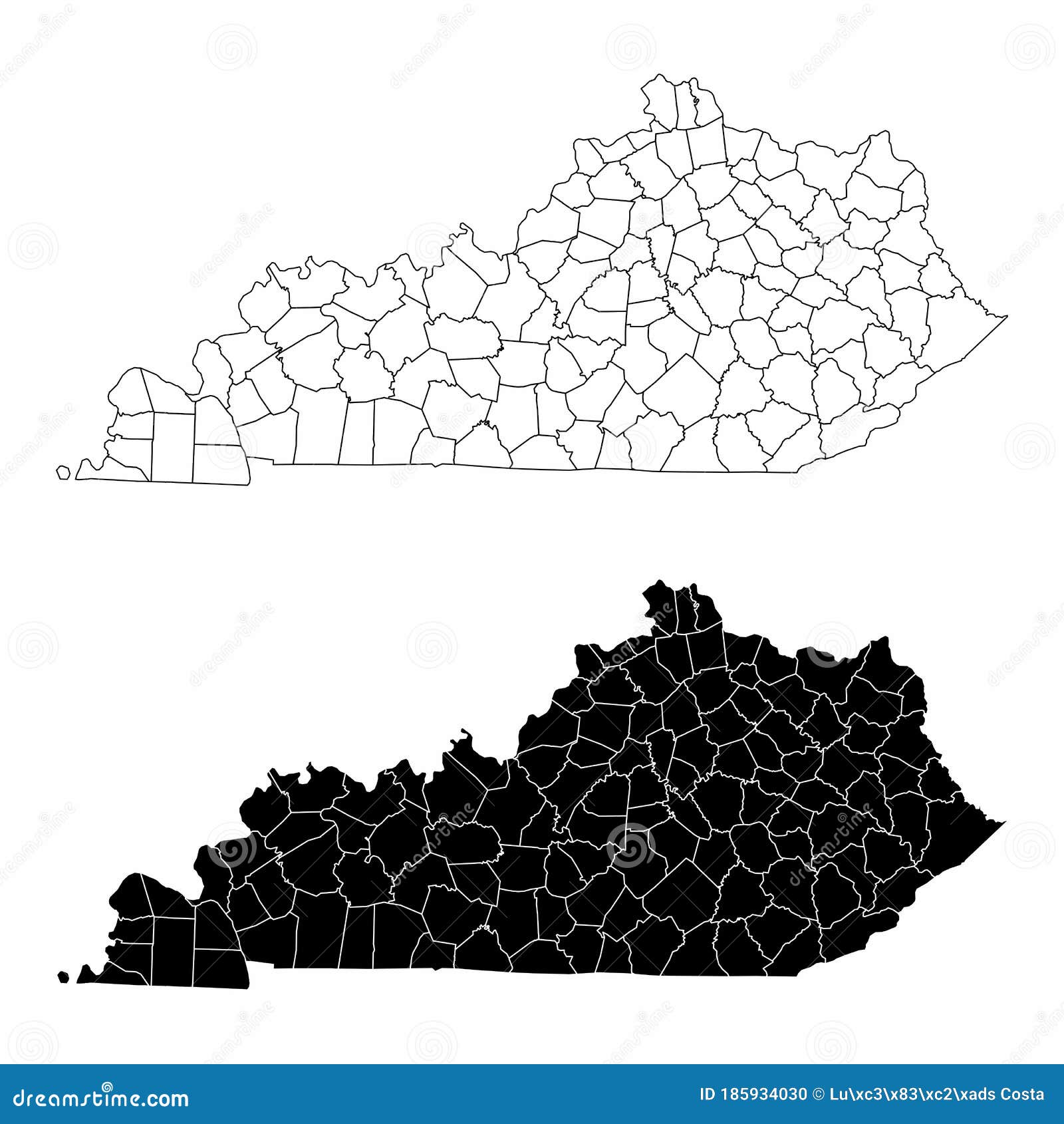 Kentucky County Map With 120 Counties Vector Illustration ...