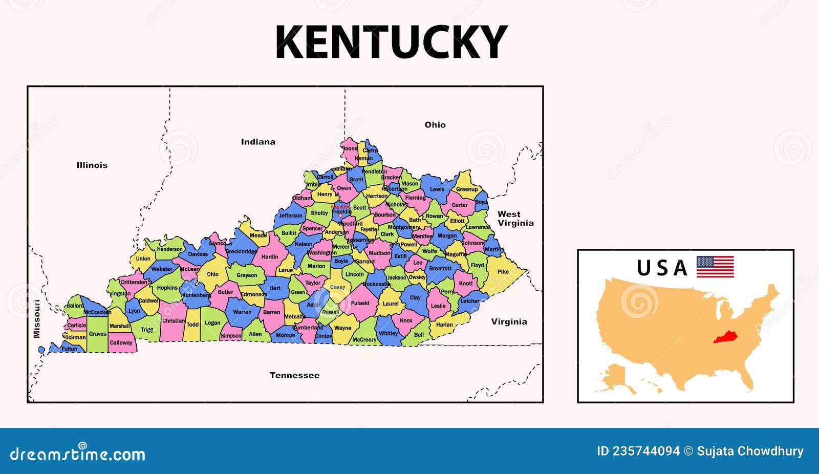 Kentucky Map. State And District Map Of Kentucky. Administrative And ...