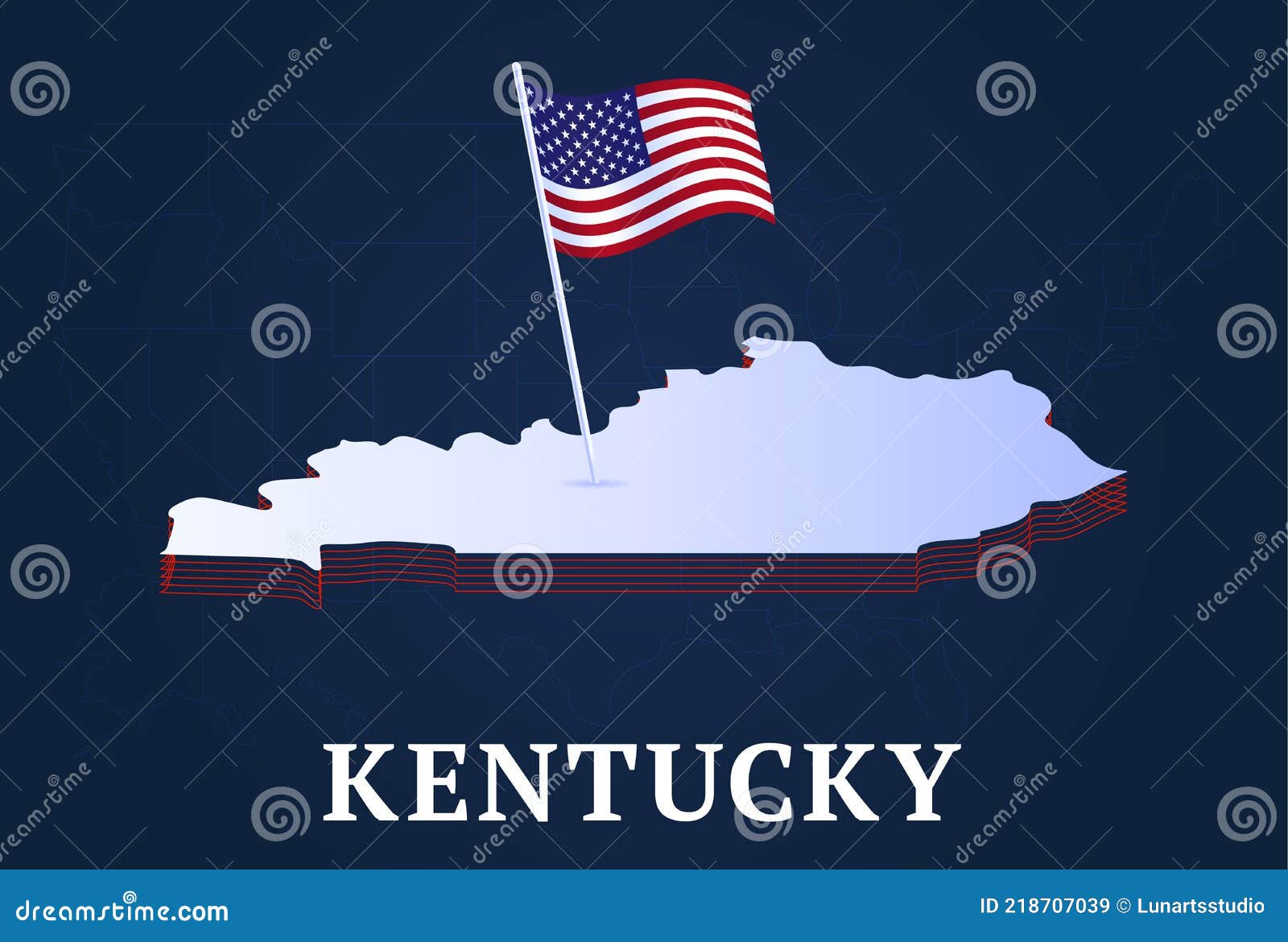 Isometric Kentucky State Map On Blue And Glowing Background. 3D ...