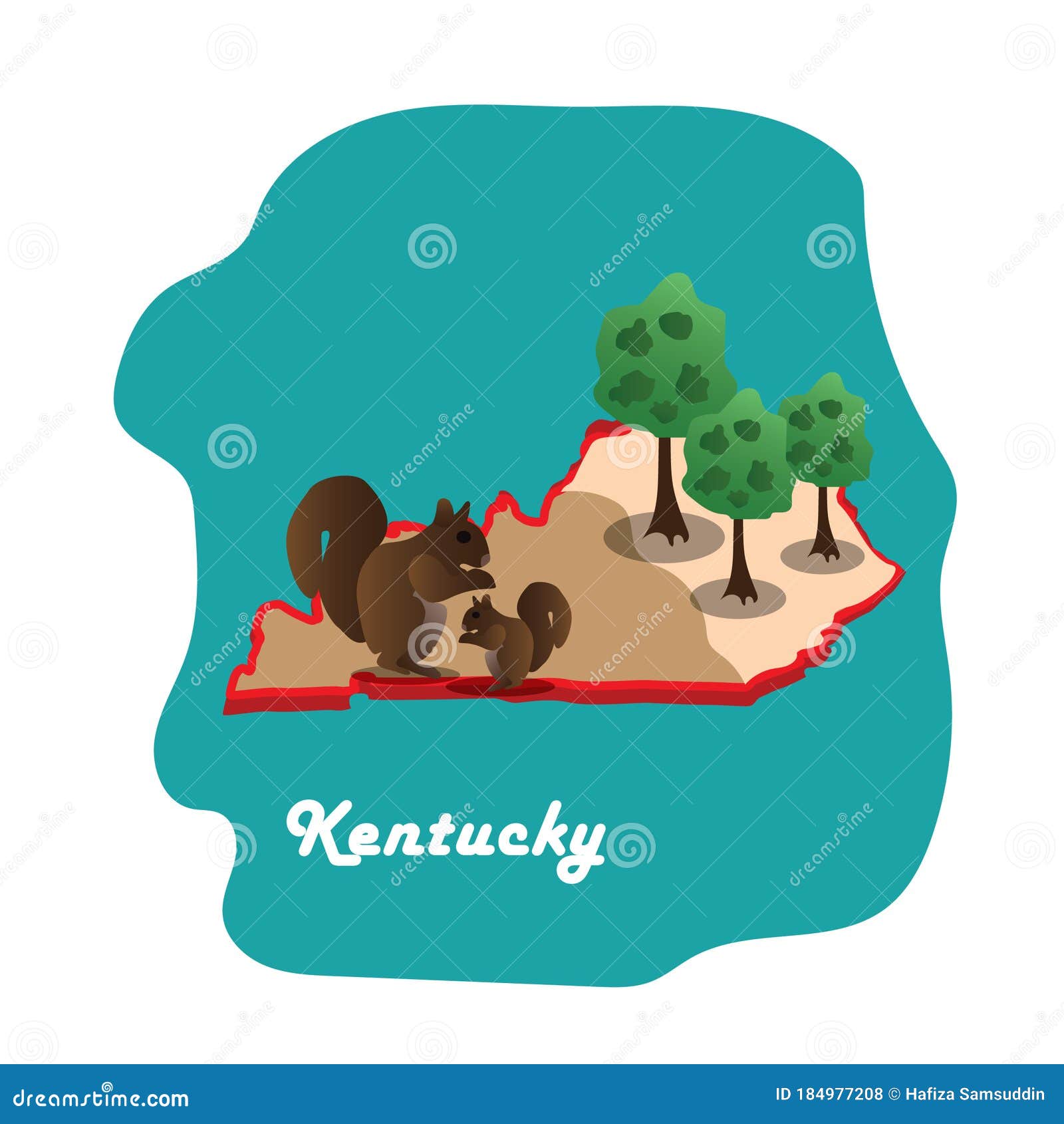 Kentucky State Map with Grey Squirrel. Vector Illustration Decorative ...