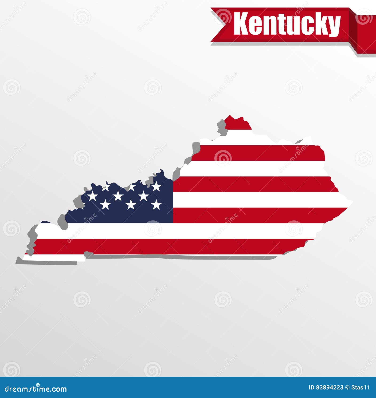 Kentucky State Map with US Flag Inside and Ribbon Stock Illustration ...