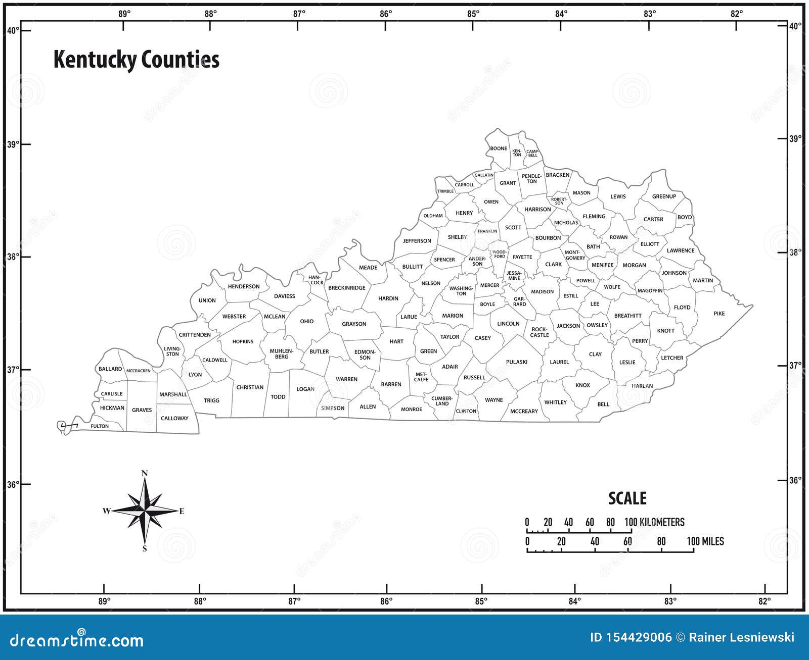 Kentucky State Outline Administrative and Political Vector Map in Black ...
