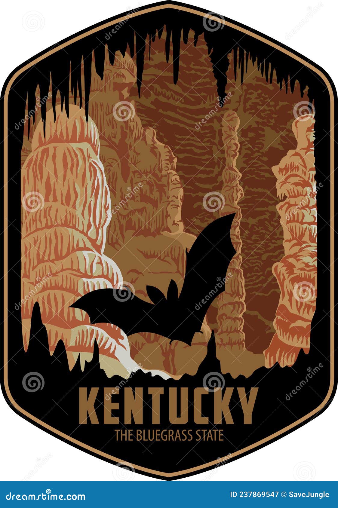 Kentucky Vector Label with Bat in Cave Stock Vector - Illustration of ...