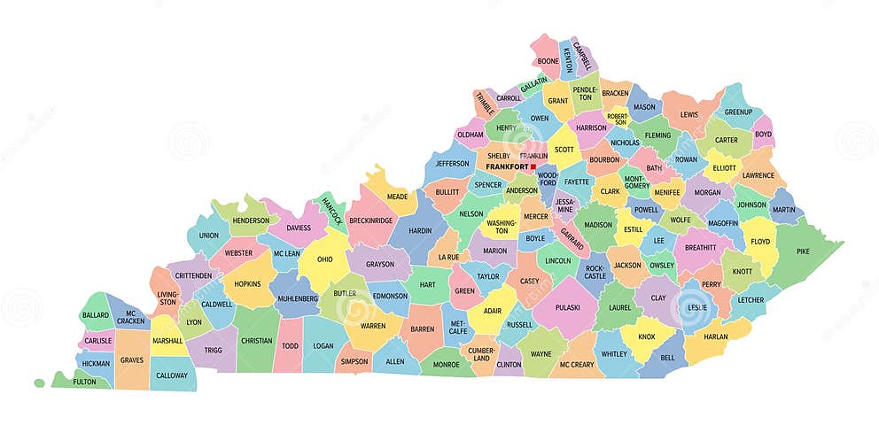 Kentucky, U.S. State, Subdivided into 120 Counties, Multi Colored Map ...