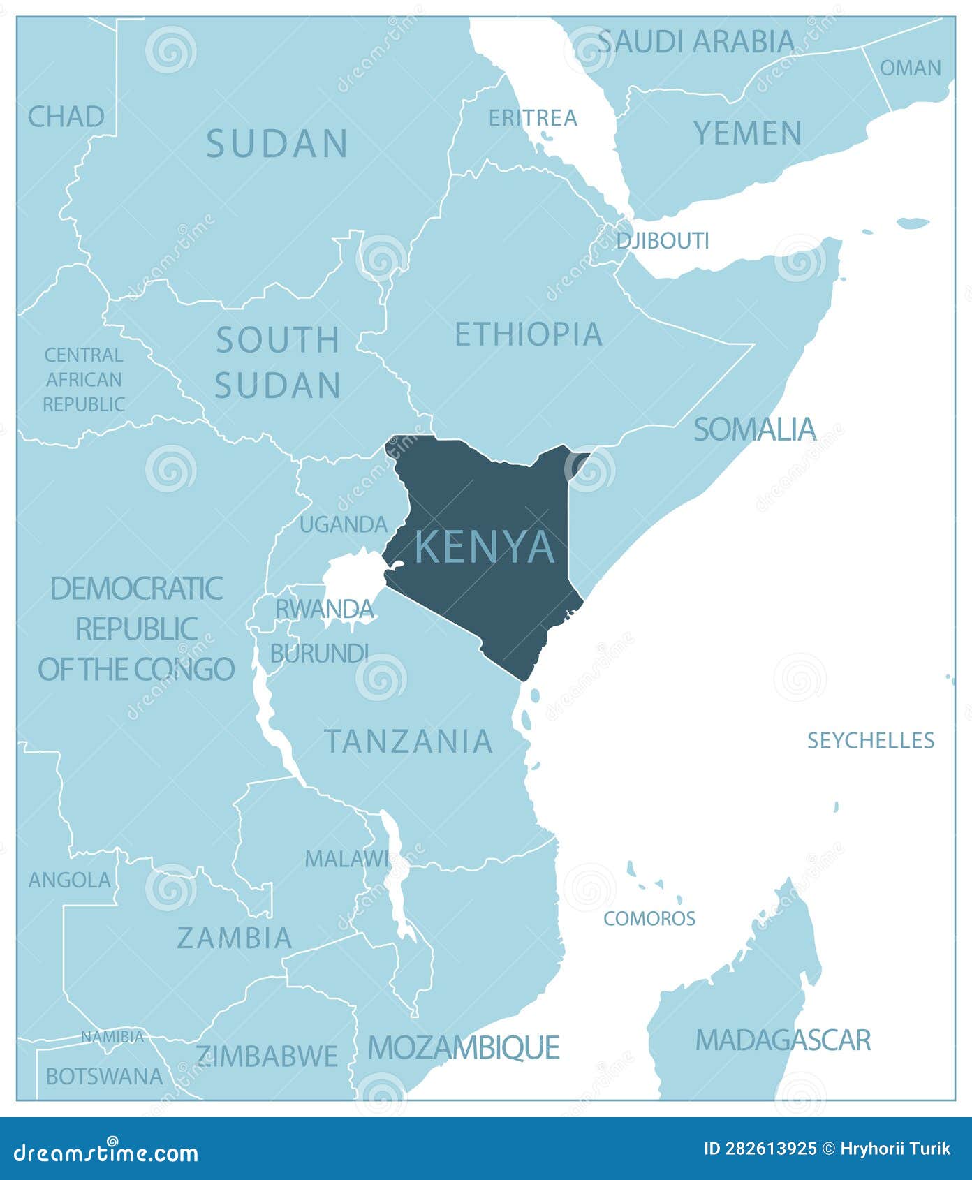 Kenya Blue Low Poly Map With Capital Nairobi Cartoon Vector ...