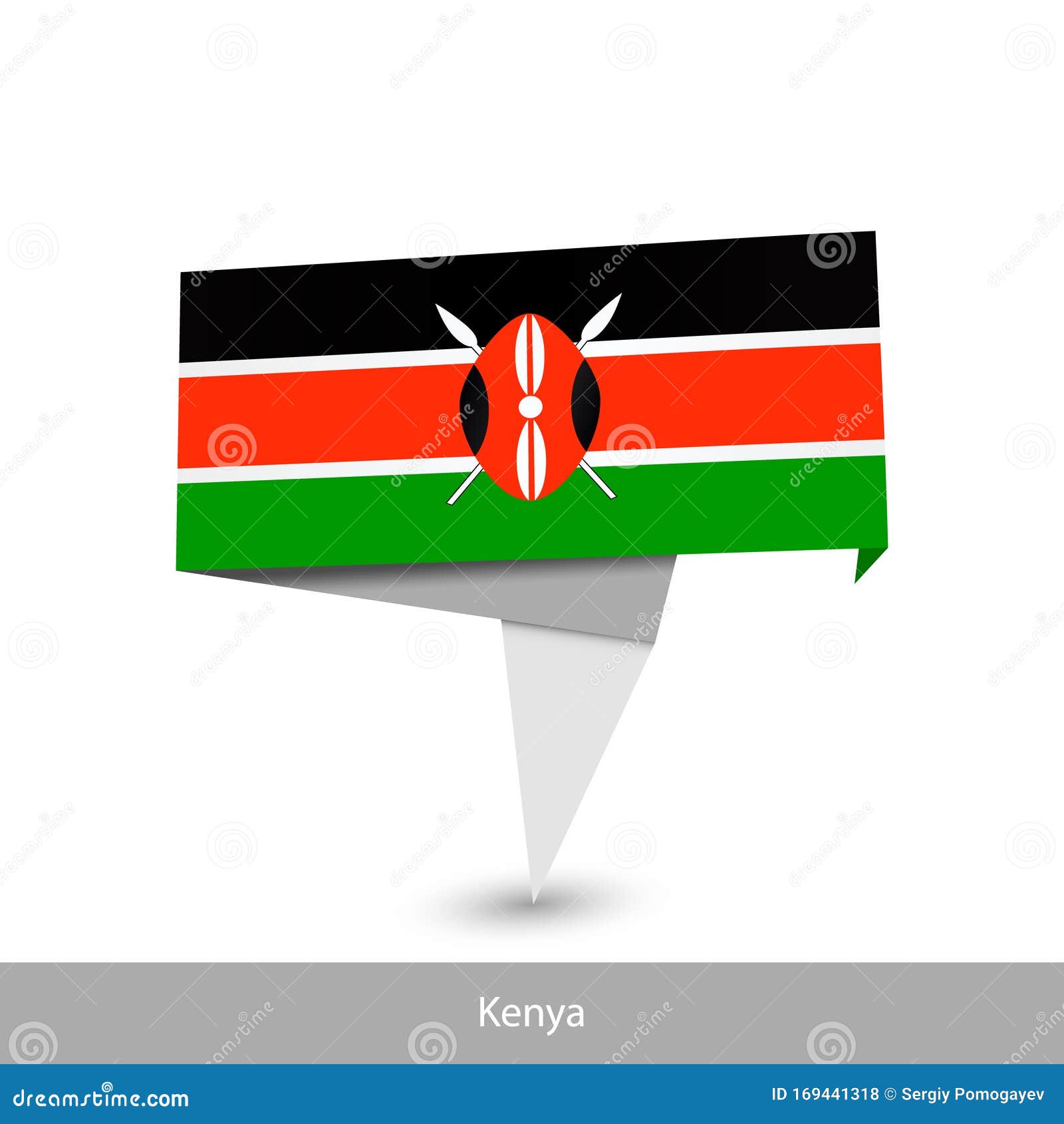 Kenya Country Flag. Folded Ribbon Banner Flag Stock Vector ...