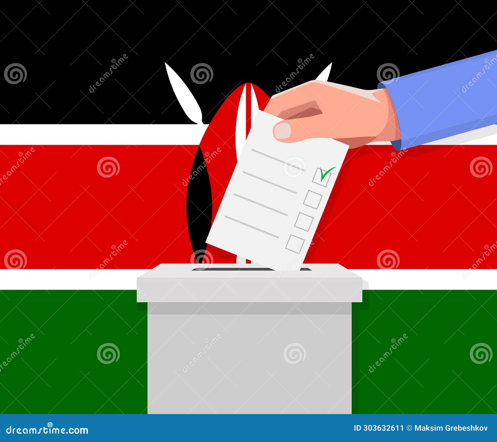 Kenya Election Concept. Hand Puts Vote Bulletin Stock Illustration ...
