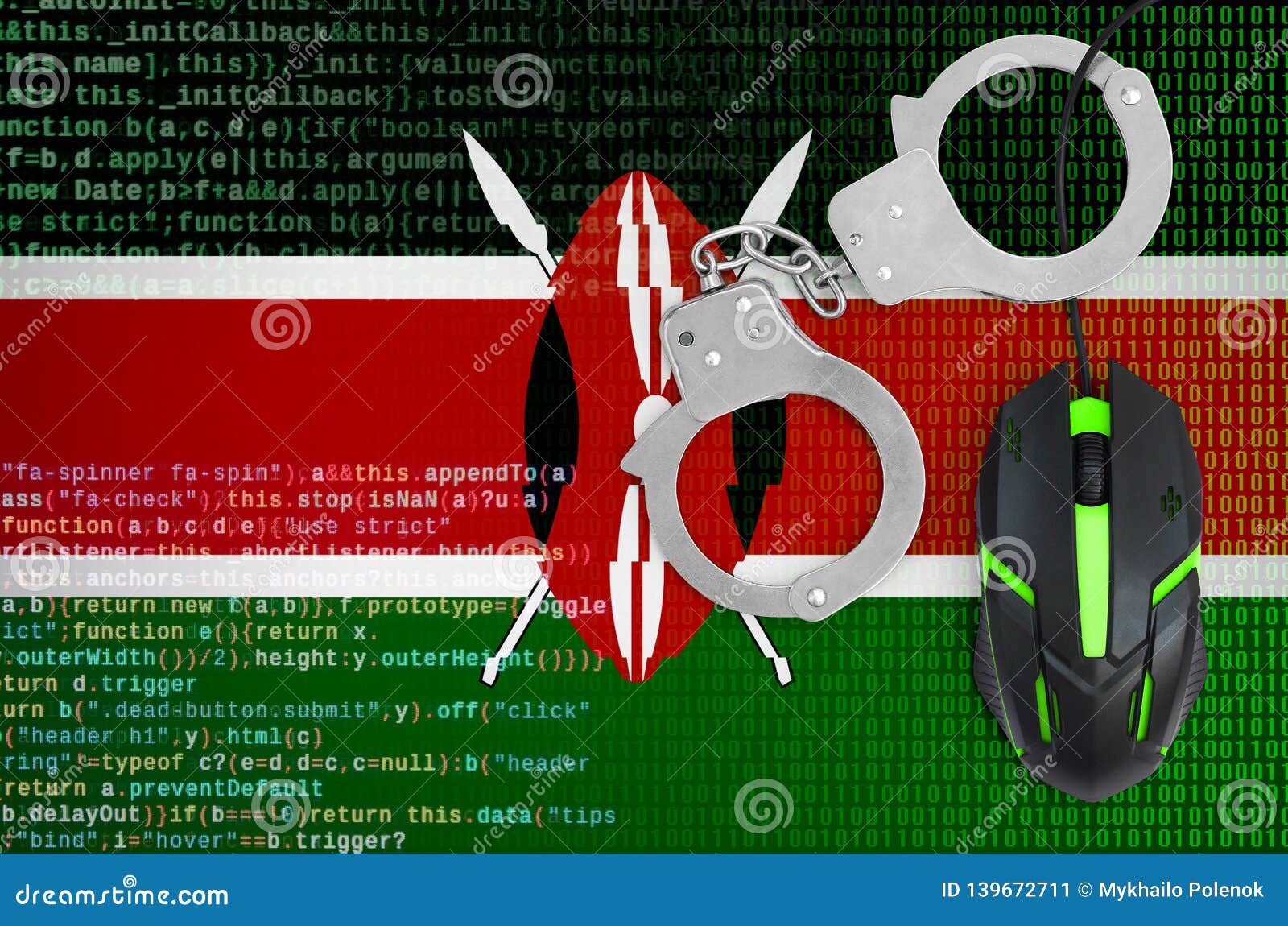 Kenya Flag and Handcuffed Computer Mouse. Combating Computer Crime ...