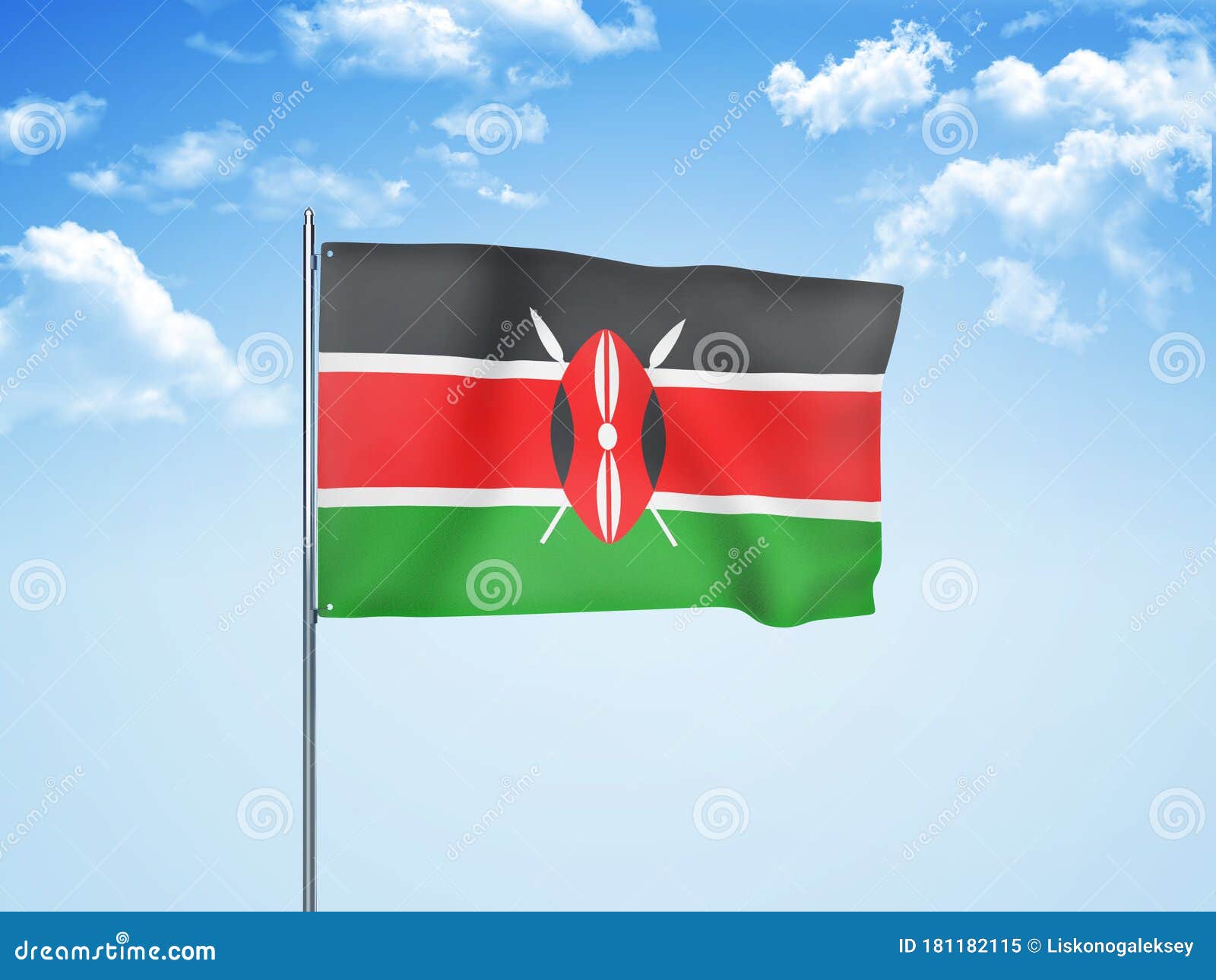 Kenya Flag Waving Sky Background 3D Illustration Stock Illustration ...