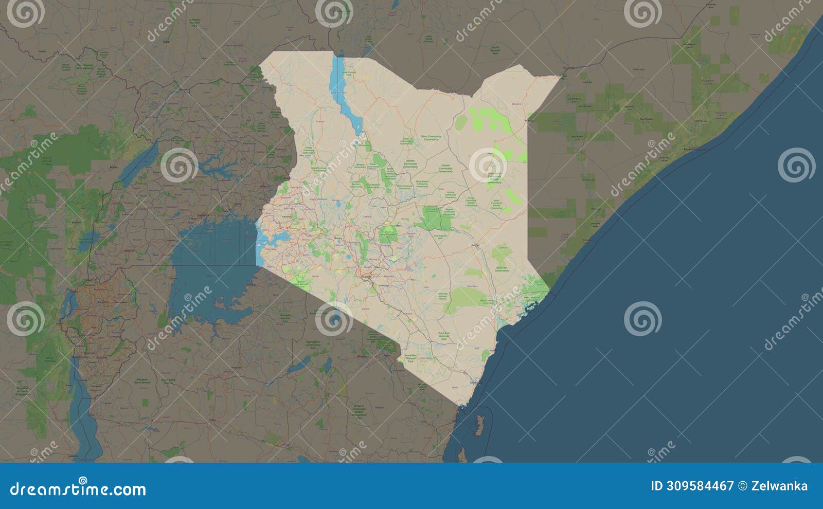 Kenya Highlighted. Topo Standard Stock Illustration - Illustration of ...