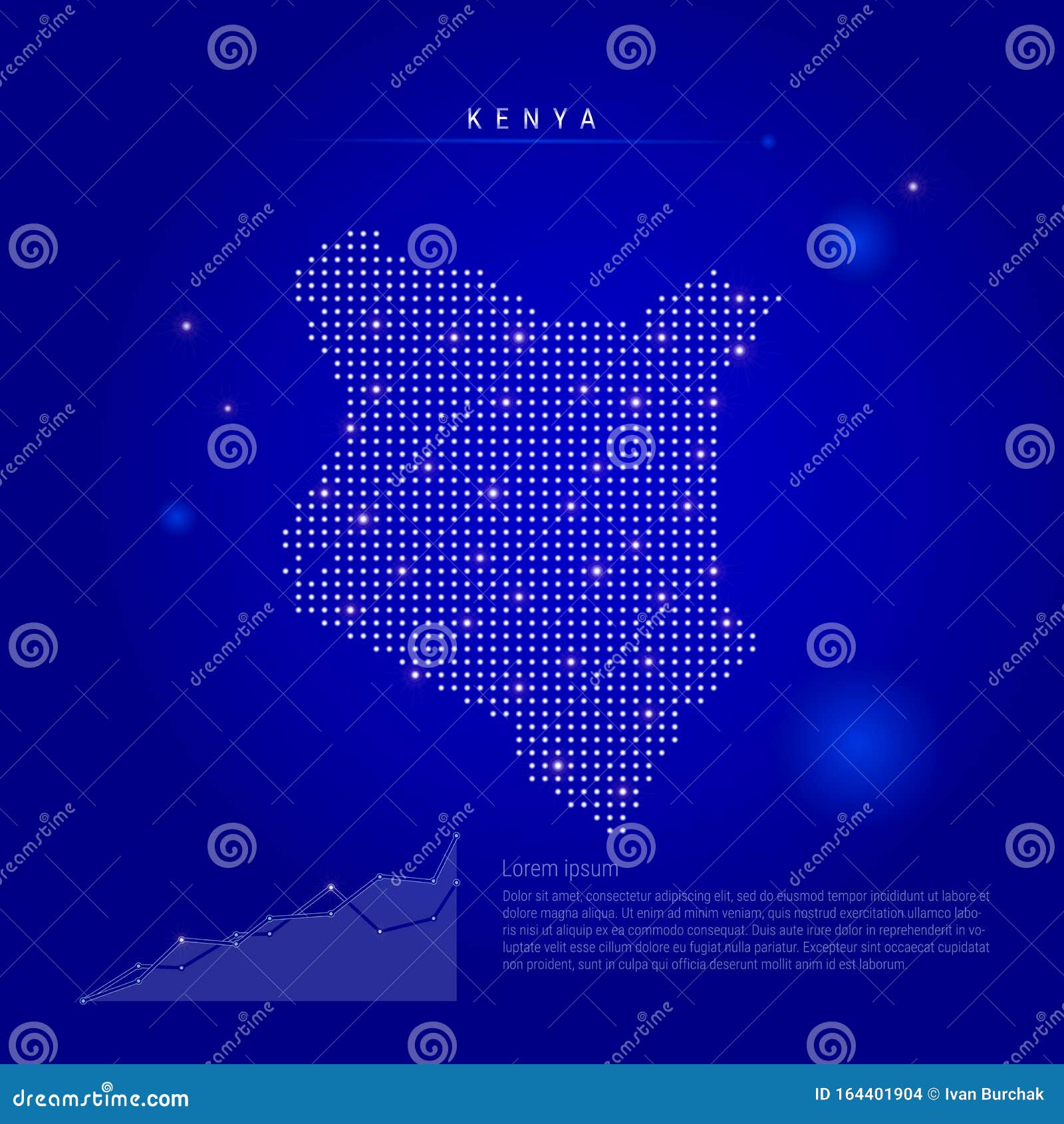 Kenya Illuminated Map with Glowing Dots. Dark Blue Space Background ...