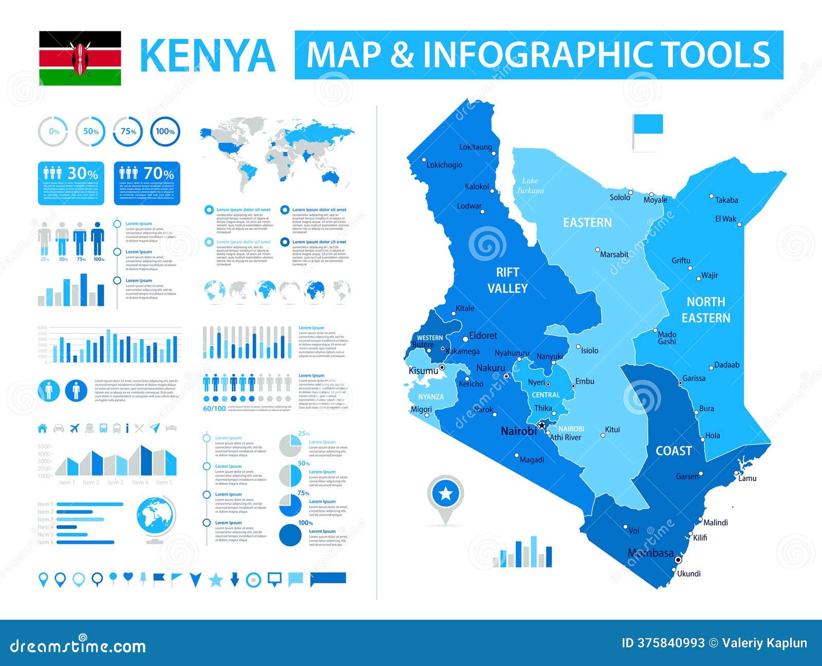 Infographic For Kenya, Detailed Map Of Kenya With Flag Vector ...
