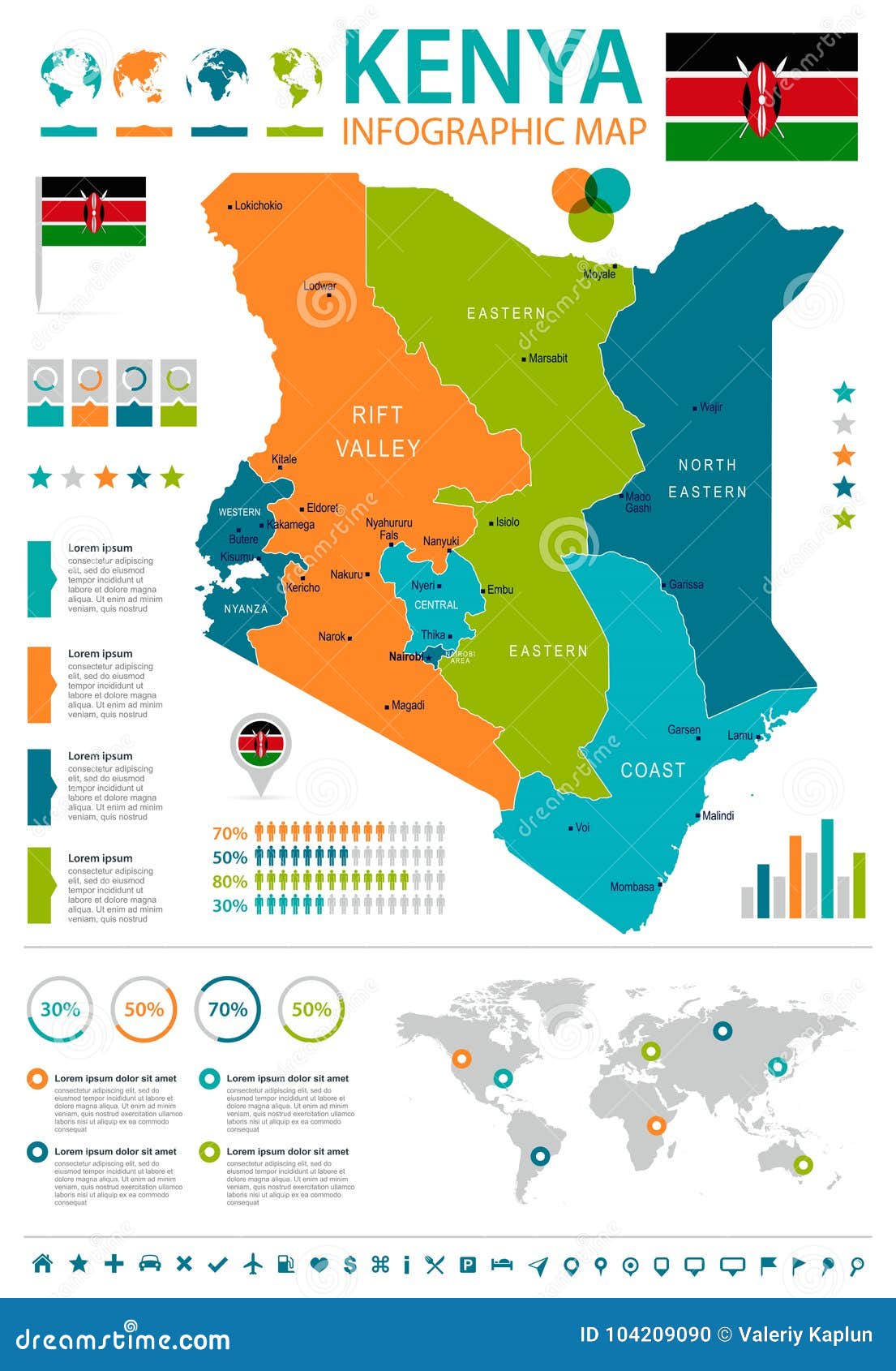 Kenya - Infographic Map and Flag - Detailed Vector Illustration Stock ...
