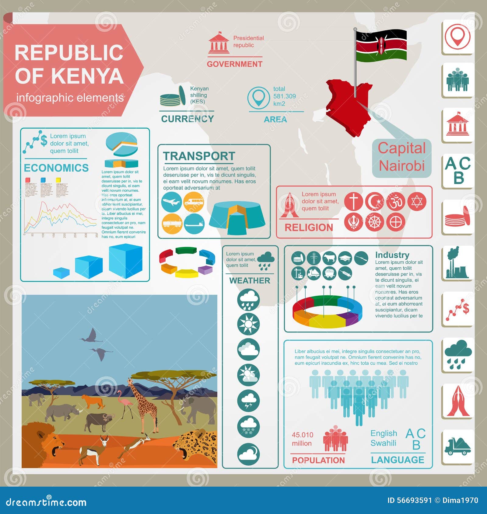 Kenya Infographics, Statistical Data, Sights. Stock Vector ...