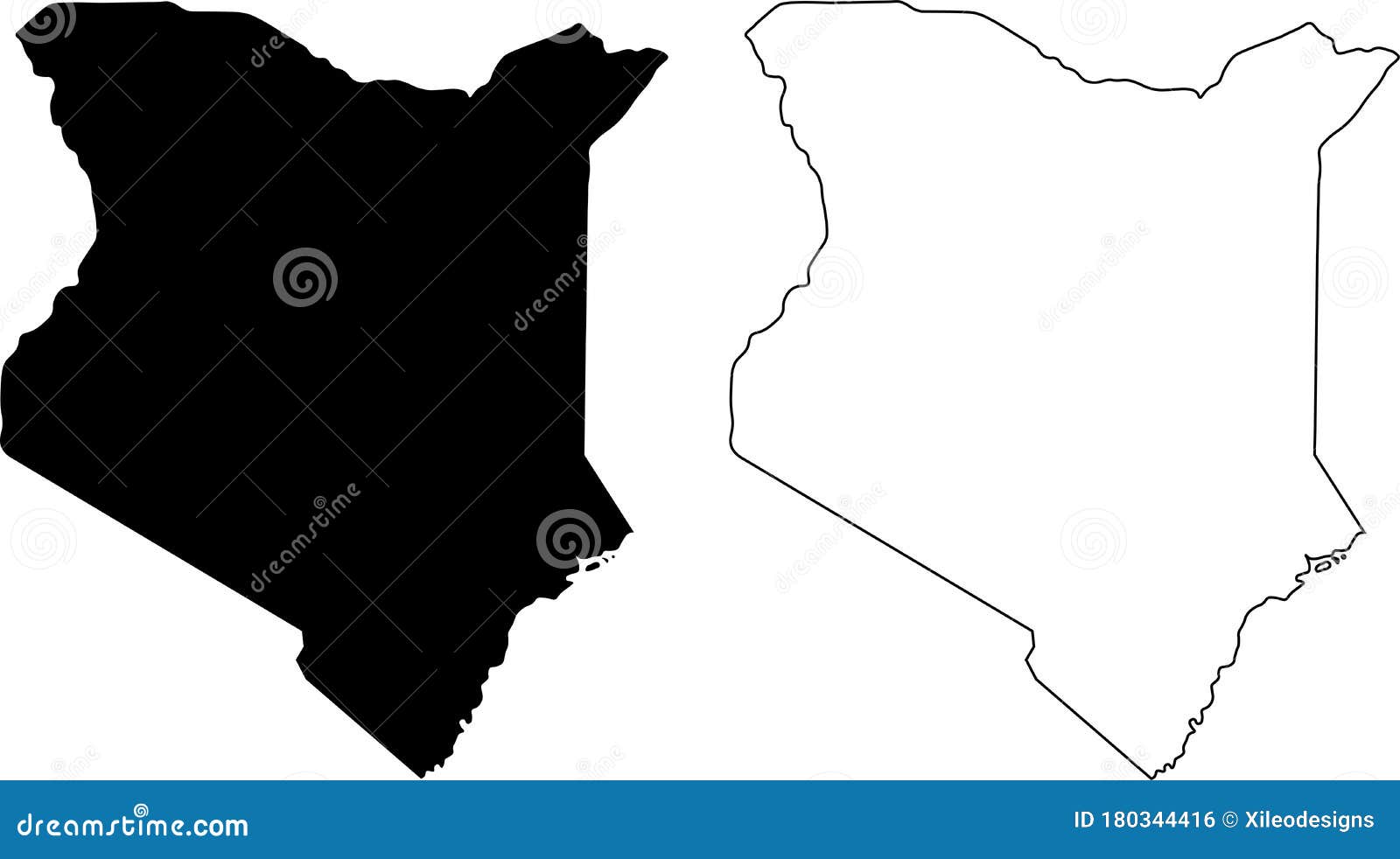Kenya Map Set. Two Kenyan Map. Black Silhouette And Black Outline ...