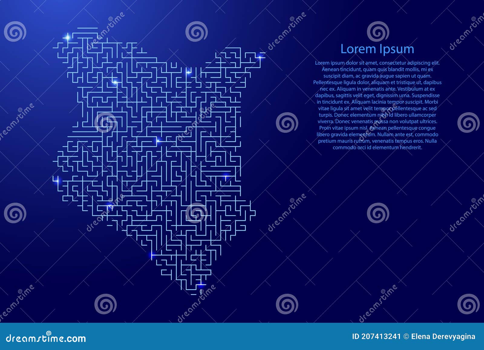 Kenya Map from Blue Pattern of the Maze Grid and Glowing Space Stars ...