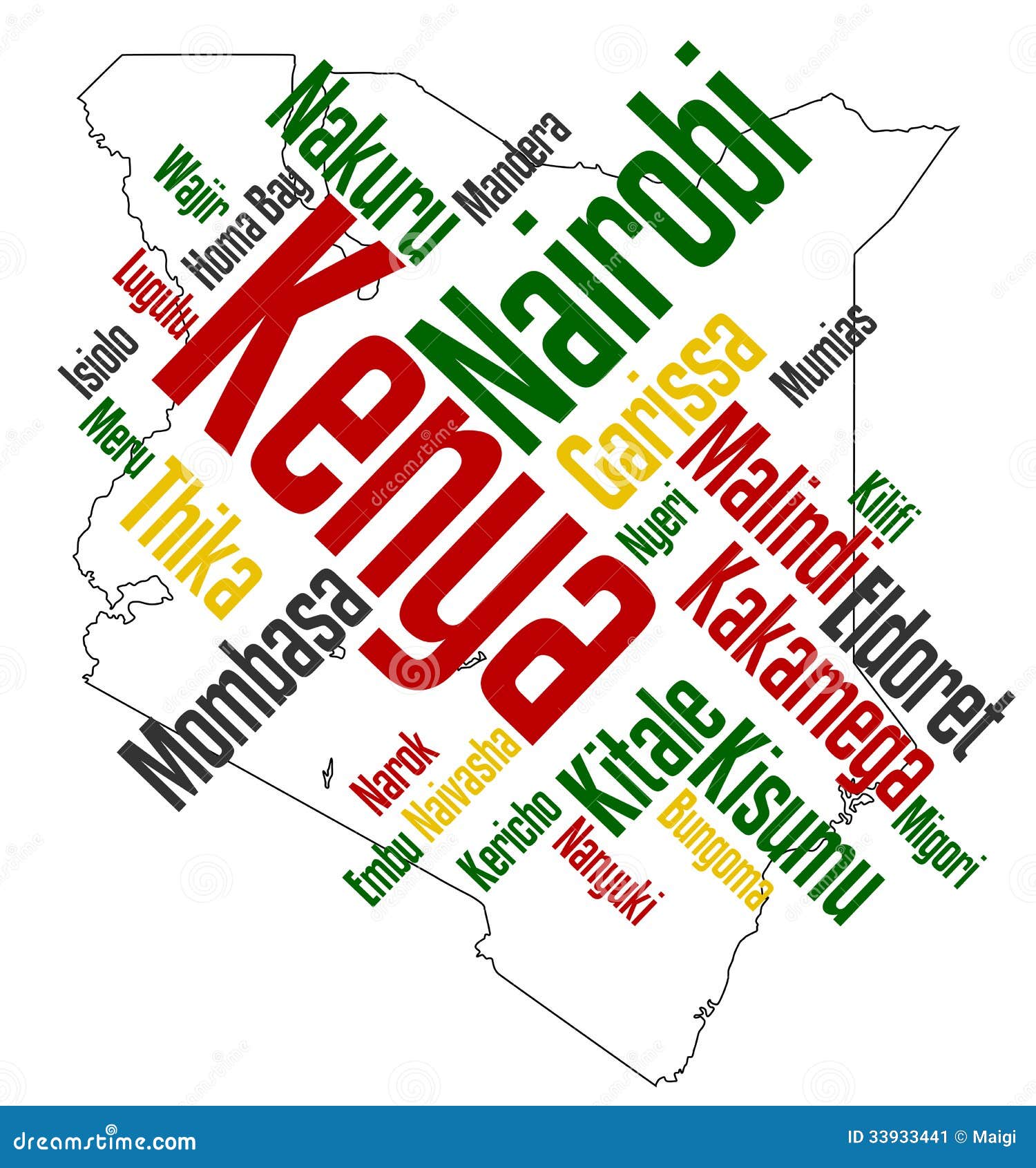 Kenya map and cities stock vector. Illustration of tags - 33933441