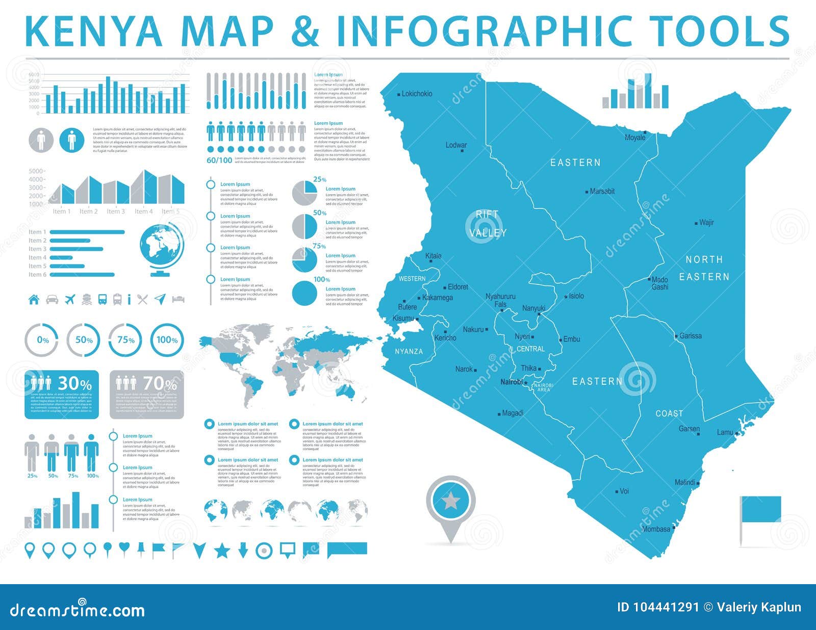 Kenya Map - Info Graphic Vector Illustration Stock Illustration ...