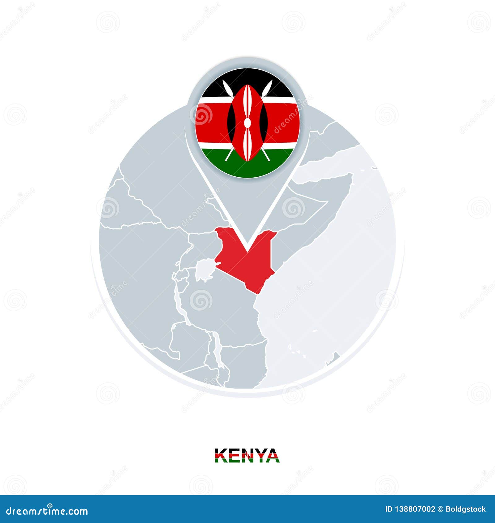 Kenya Map and Flag, Vector Map Icon with Highlighted Kenya Stock Vector ...