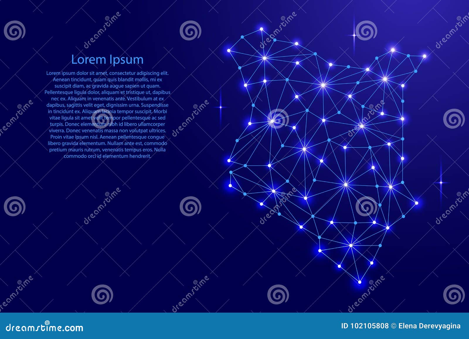 Kenya Map of Polygonal Mosaic Lines Network, Rays and Space Stars ...