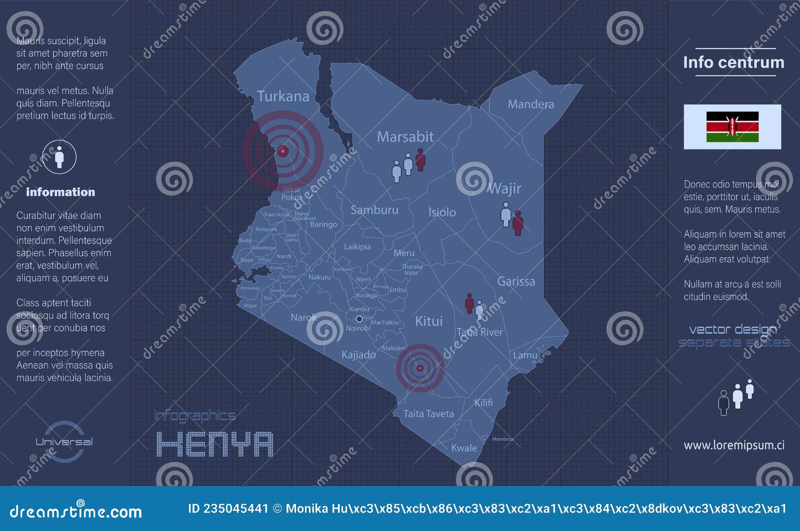 Kenya Map, Separate Regions with Names, Infographics Blue Flat Design ...