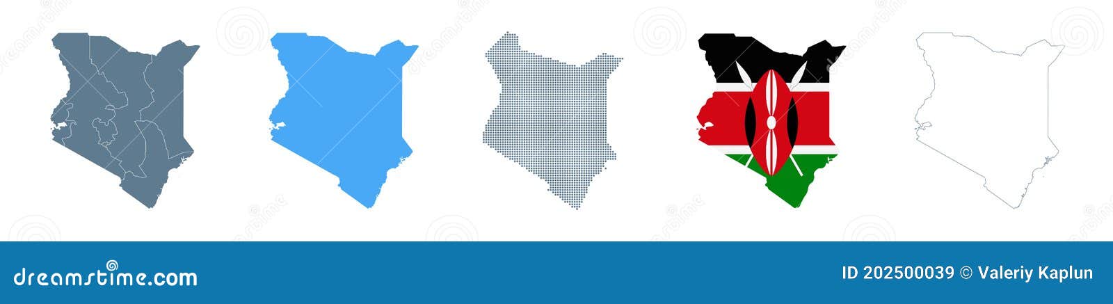 Kenya Map Set - Vector Solid, Contour, Regions, Flag, Pixels Stock ...