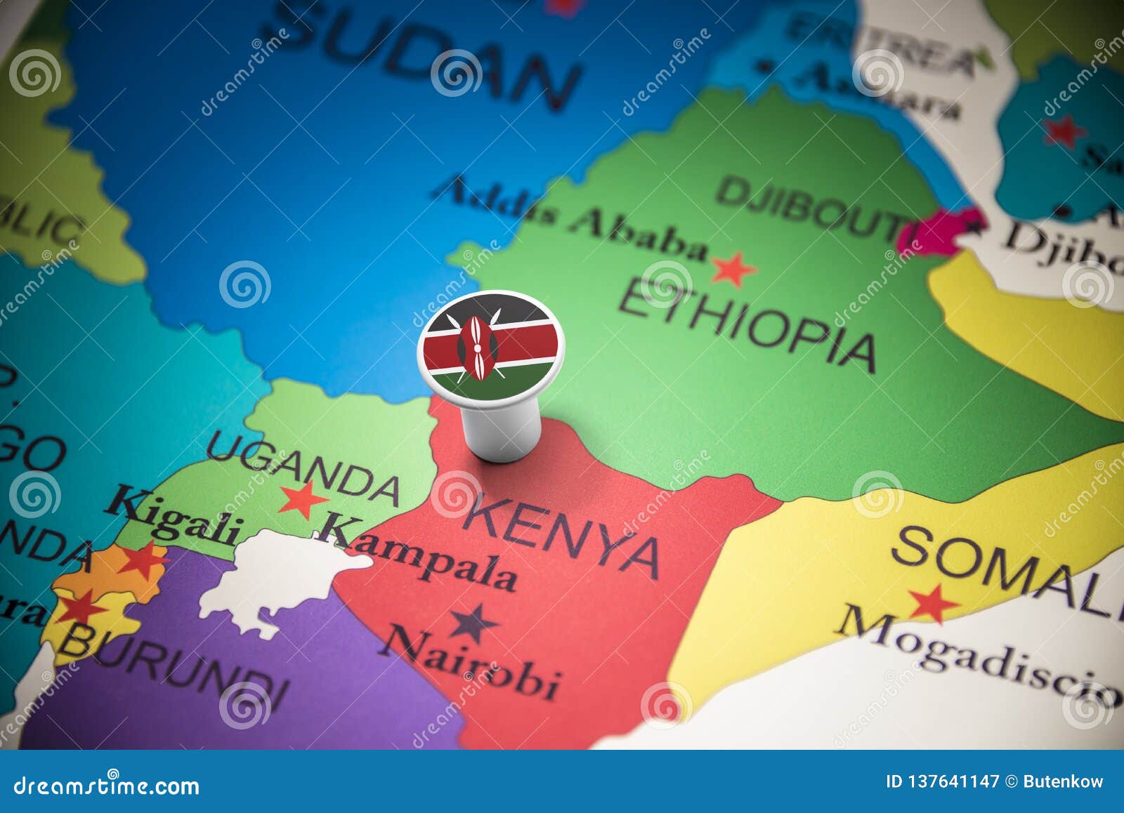 Kenya Marked with a Flag on the Map Stock Image - Image of atlas ...